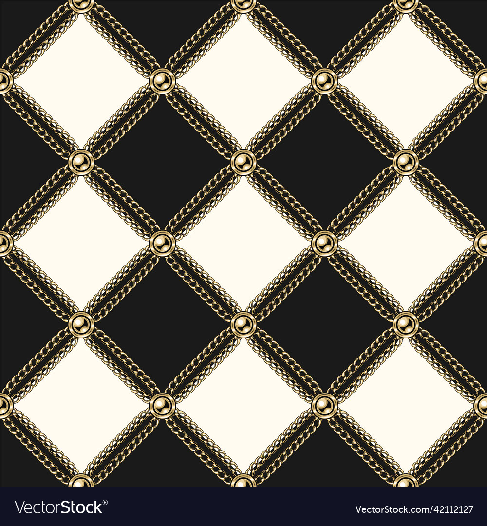 Checkered vintage pattern with gold chains beads Vector Image