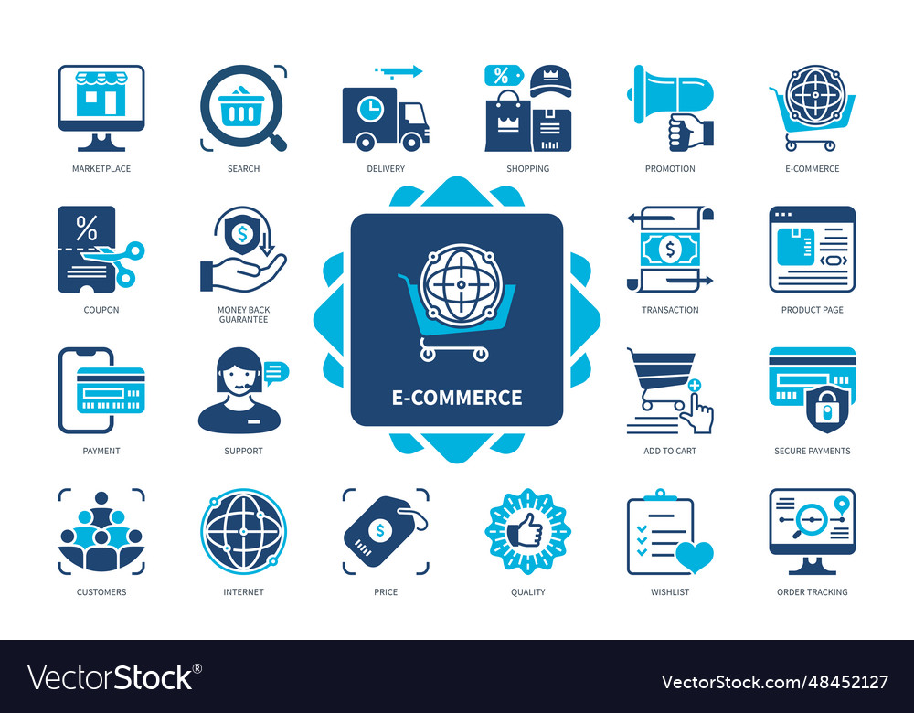 Ecommerce solid icon set Royalty Free Vector Image