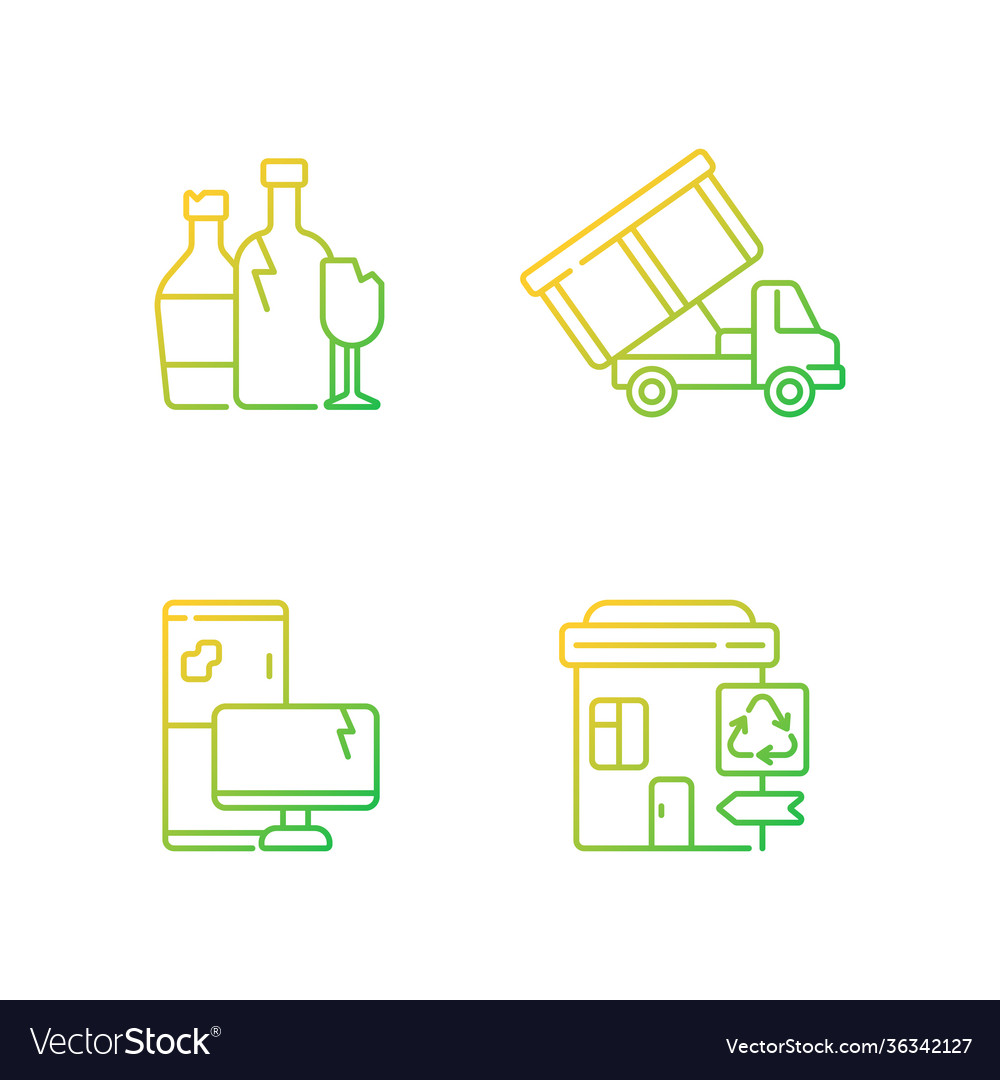 Garbage management gradient linear icons set Vector Image