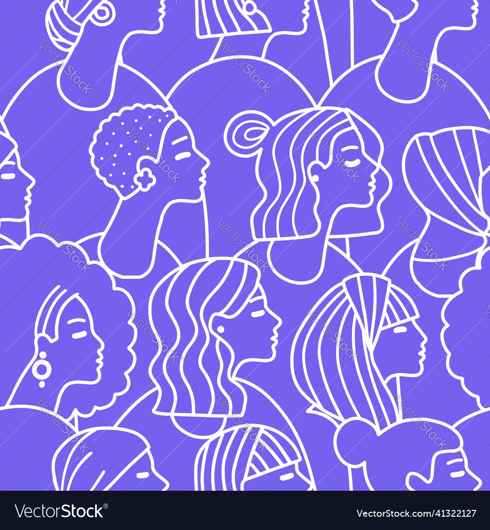 Hand drawn different female faces seamless pattern