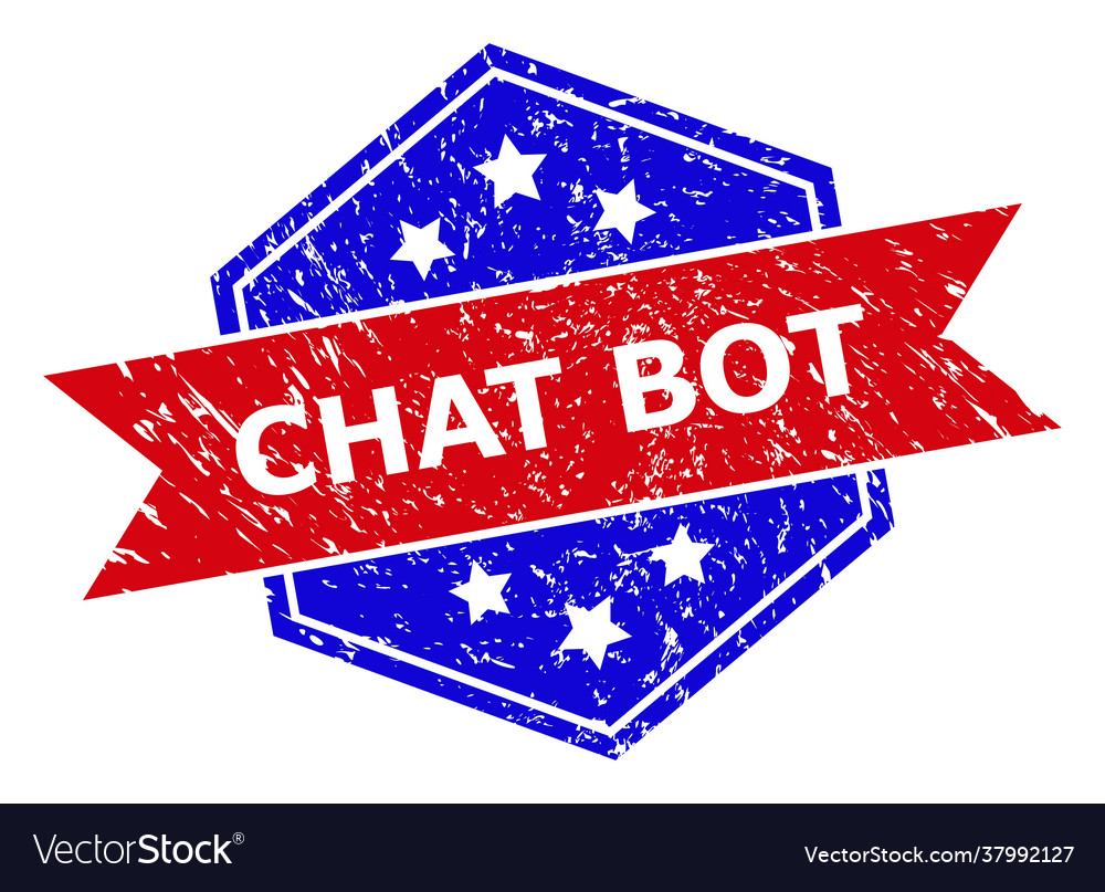 Hexagonal bicolor chat bot stamp seal Royalty Free Vector