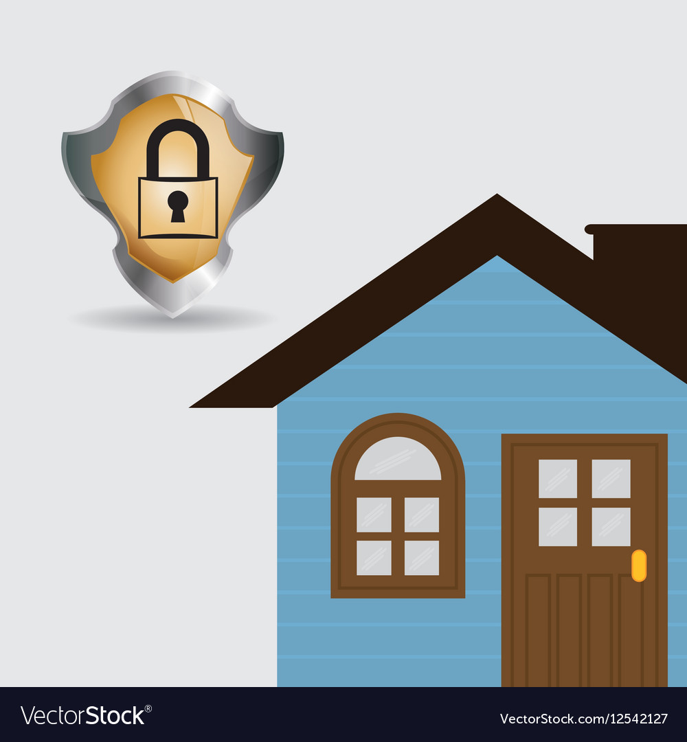 Home security silver shield padlock Royalty Free Vector