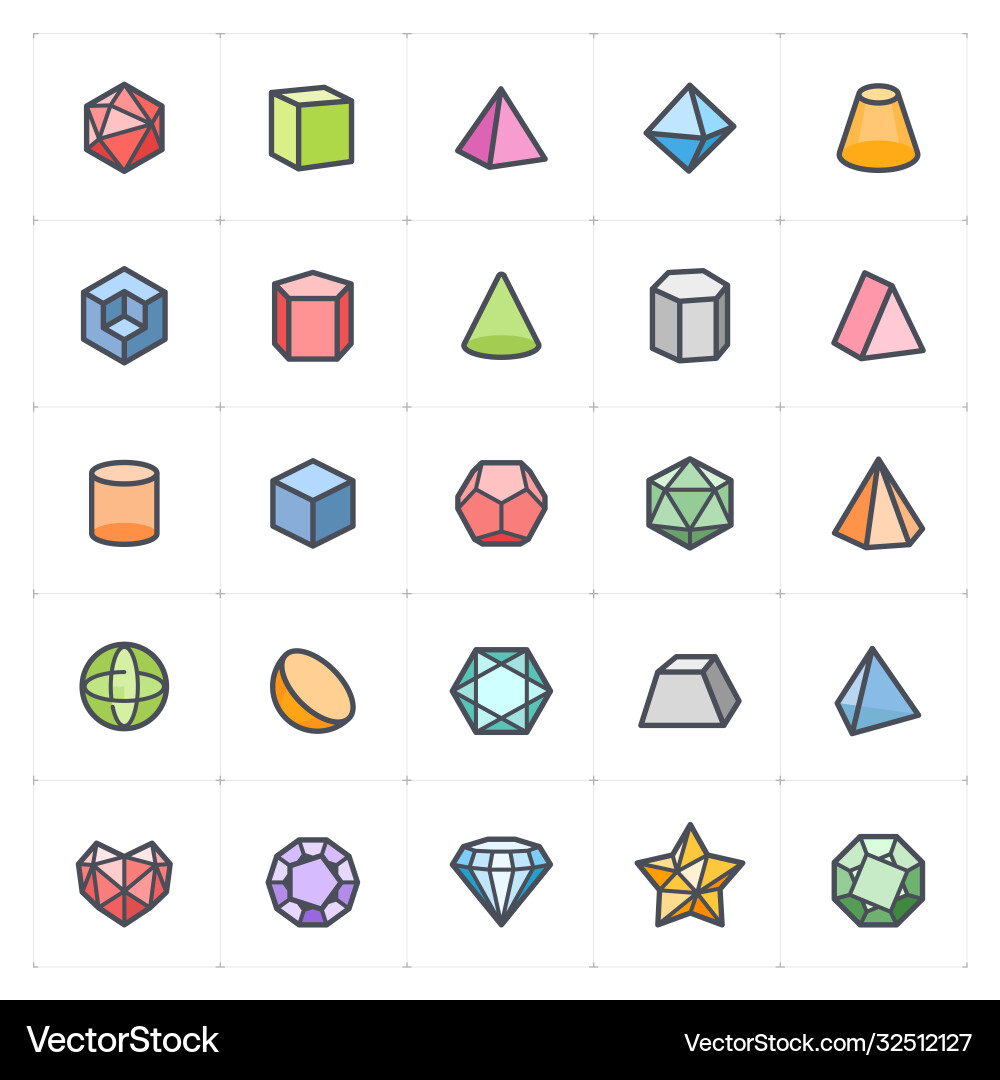 Icon set - geometric shapes color outline Vector Image