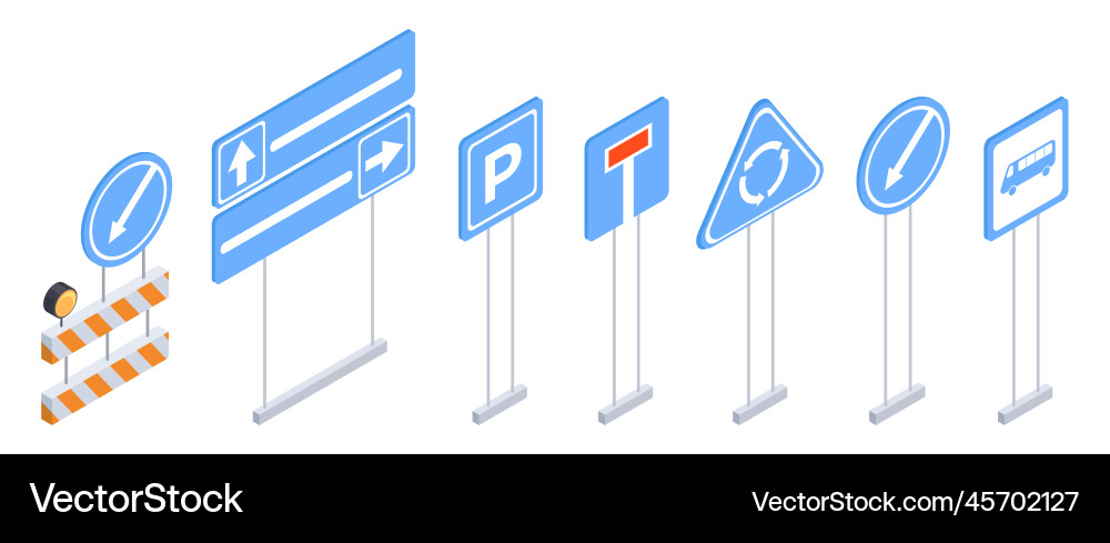 Isometric city road signs traffic signposts Vector Image