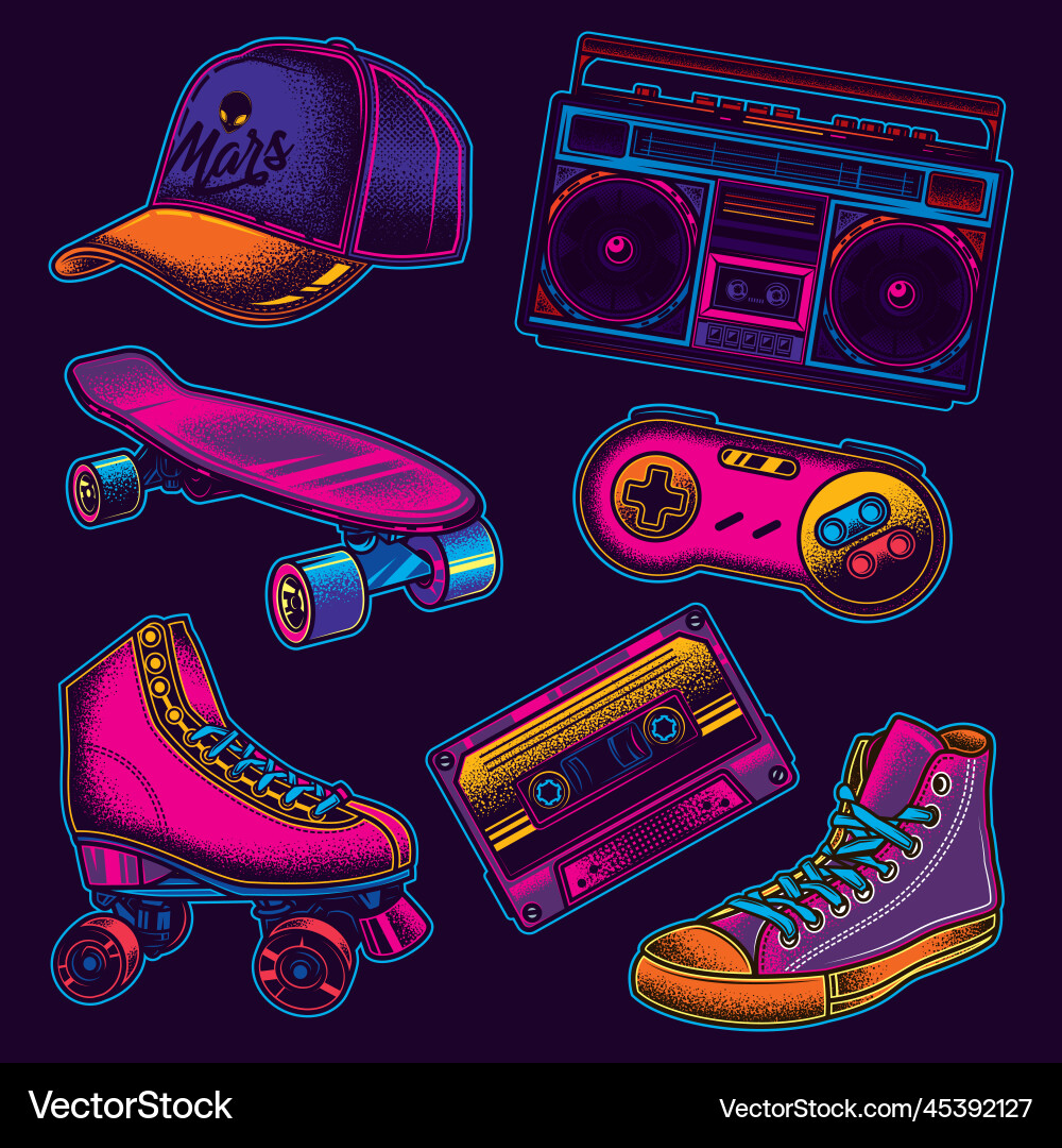 Set of neon the 80s Royalty Free Vector Image - VectorStock