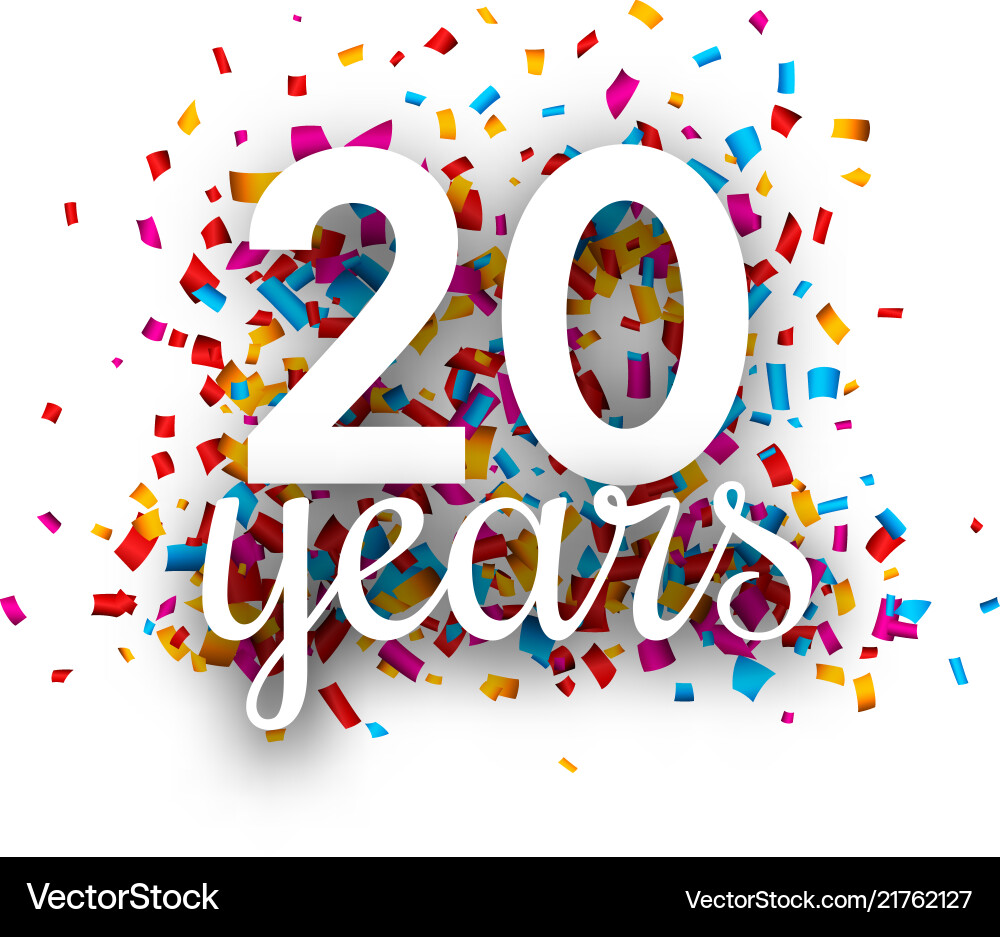 Twenty years anniversary with colorful confetti Vector Image
