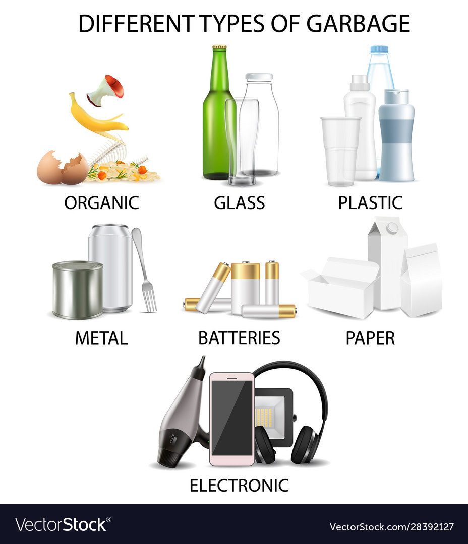 Types garbage realistic isolated Royalty Free Vector Image