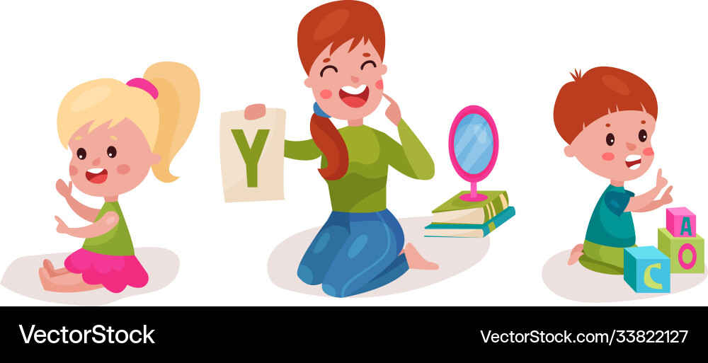 Young woman teaching and kid learning alphabet Vector Image
