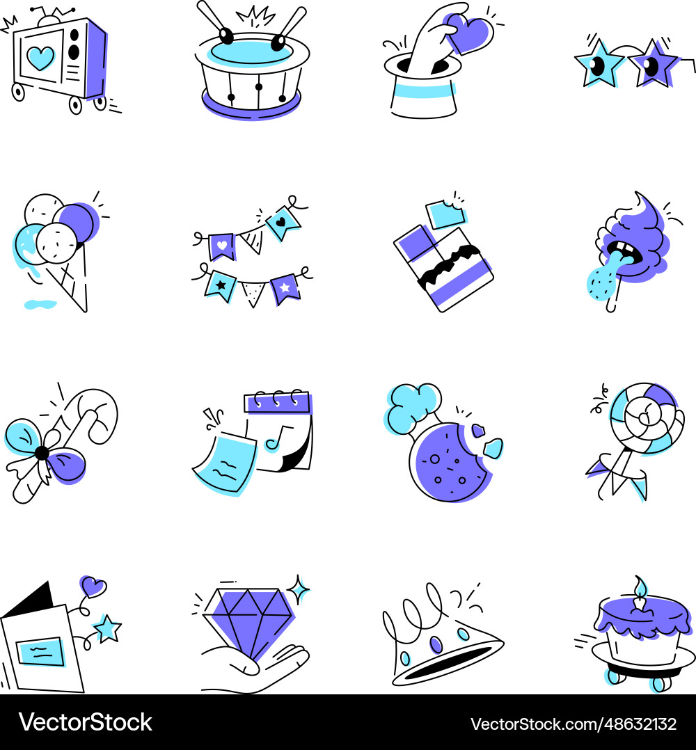 Bundle of party celebrations hand drawn icons Vector Image