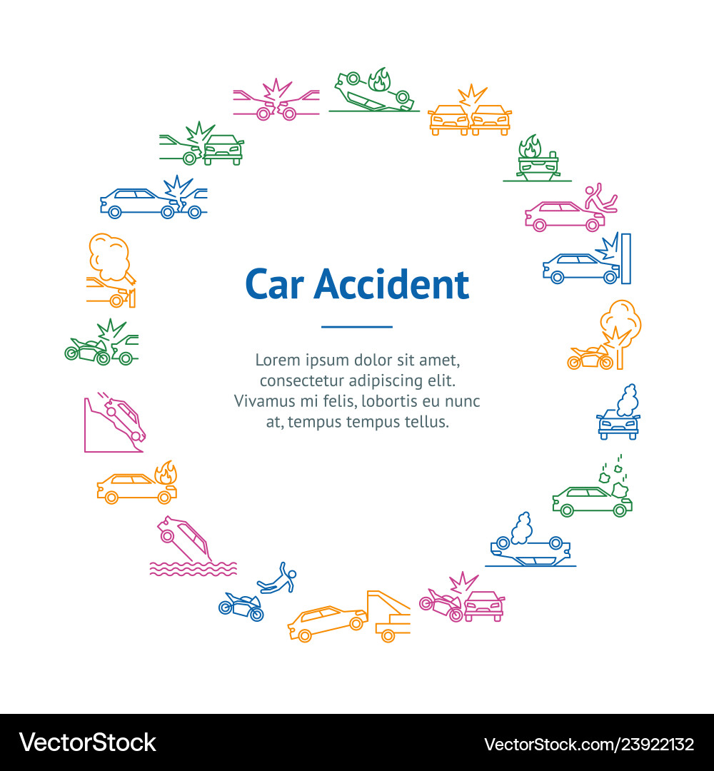 Car accident signs thin line banner card circle Vector Image
