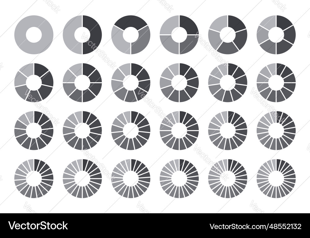 Circles divided into parts from 1 to 24 black Vector Image
