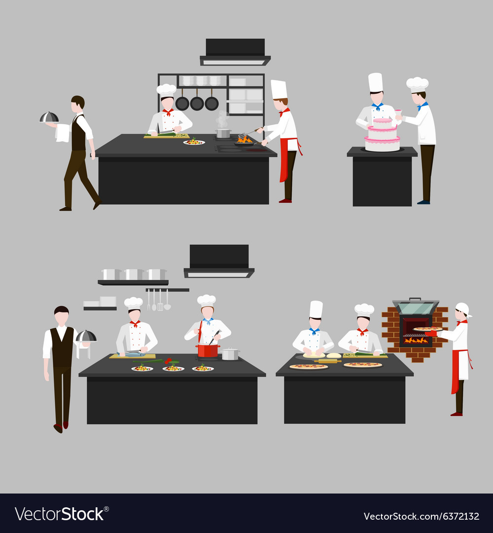 Cooking process in restaurant kitchen Royalty Free Vector