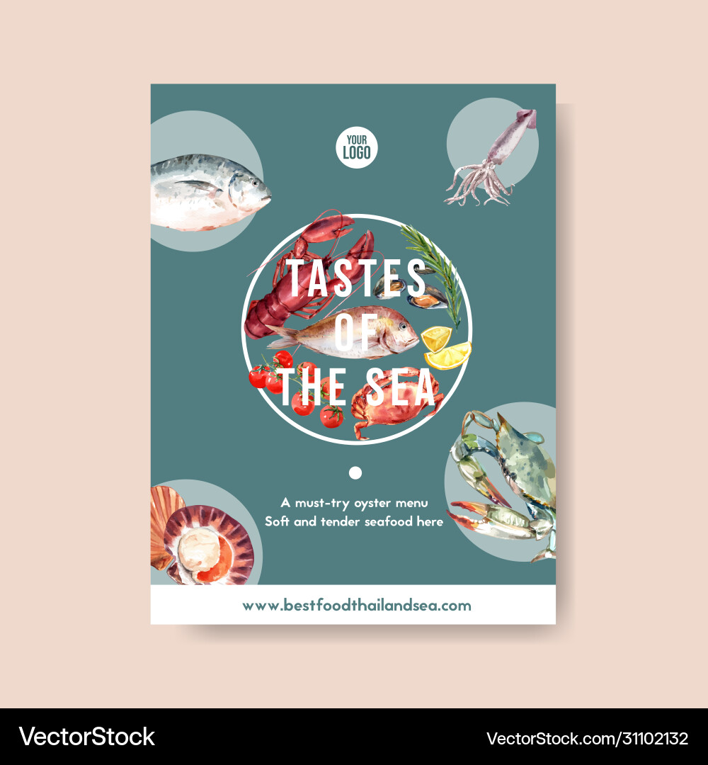 Seafood poster design with horse crab fish shell Vector Image