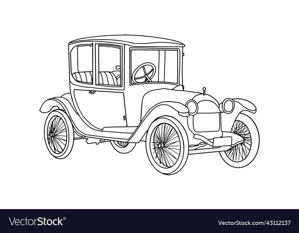Antique old vintage car line art sketch Royalty Free Vector