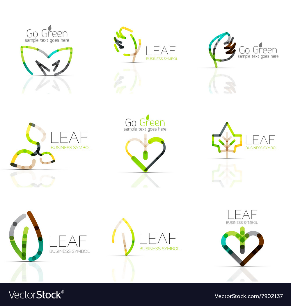 Linear leaf abstract logo set connected Royalty Free Vector
