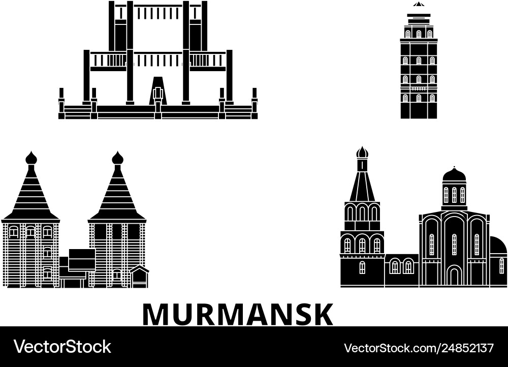Russia murmansk flat travel skyline set Royalty Free Vector