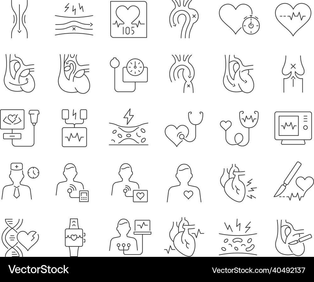 Set of linear icons cardiology Royalty Free Vector Image