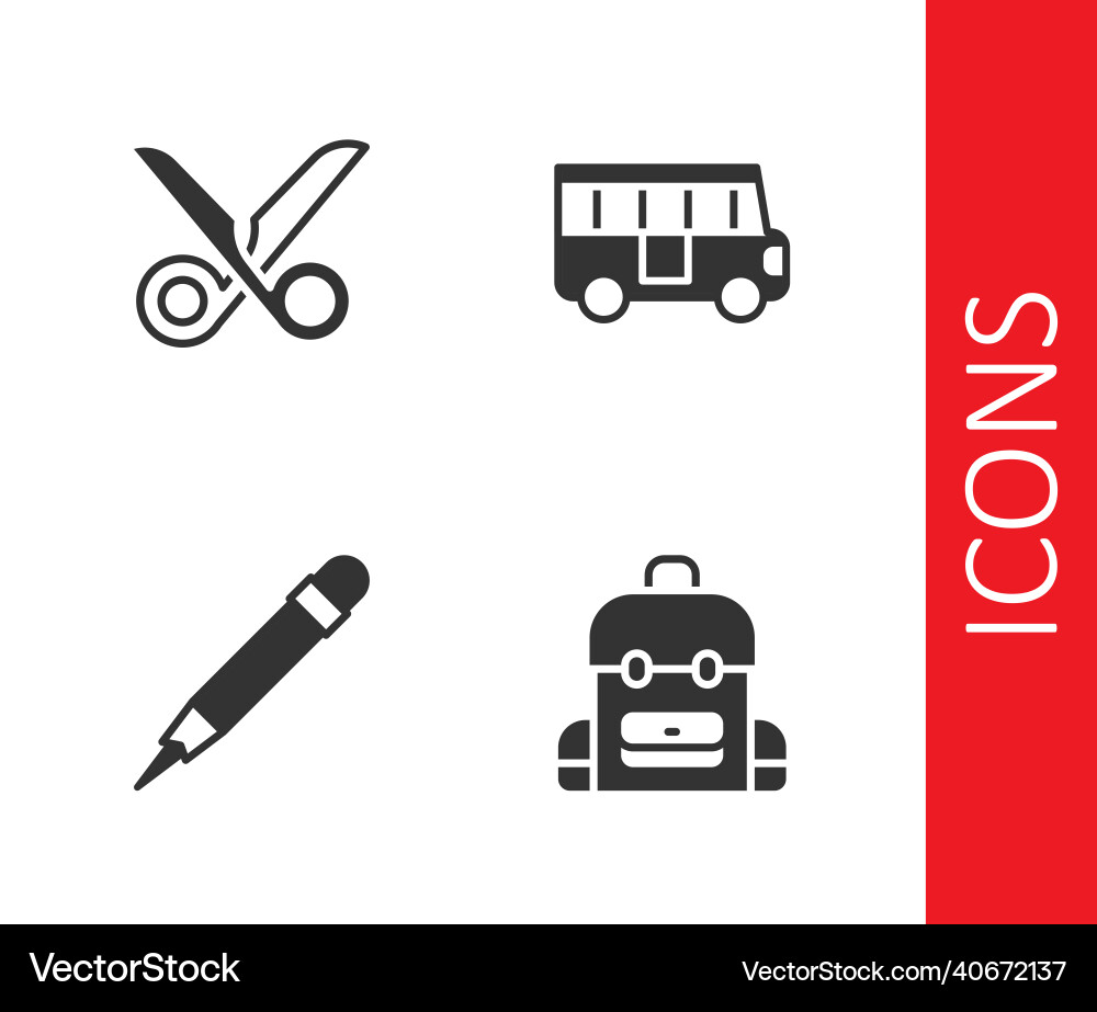 Set school backpack scissors pencil with eraser Vector Image