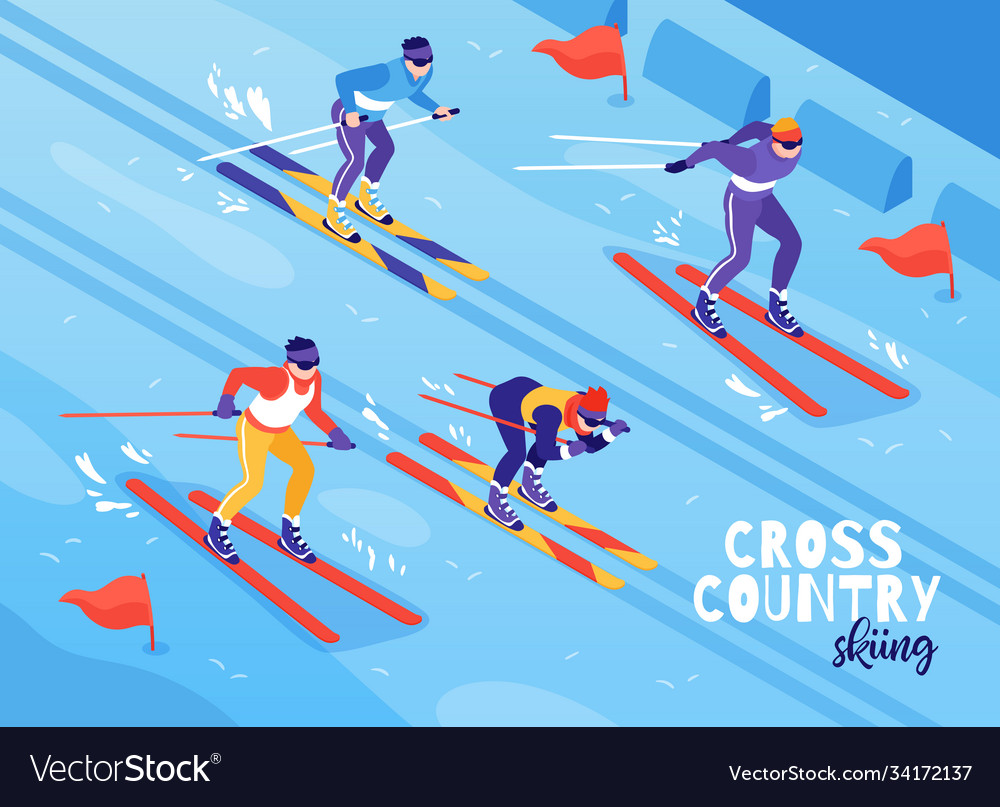 Skiing isometric composition Royalty Free Vector Image