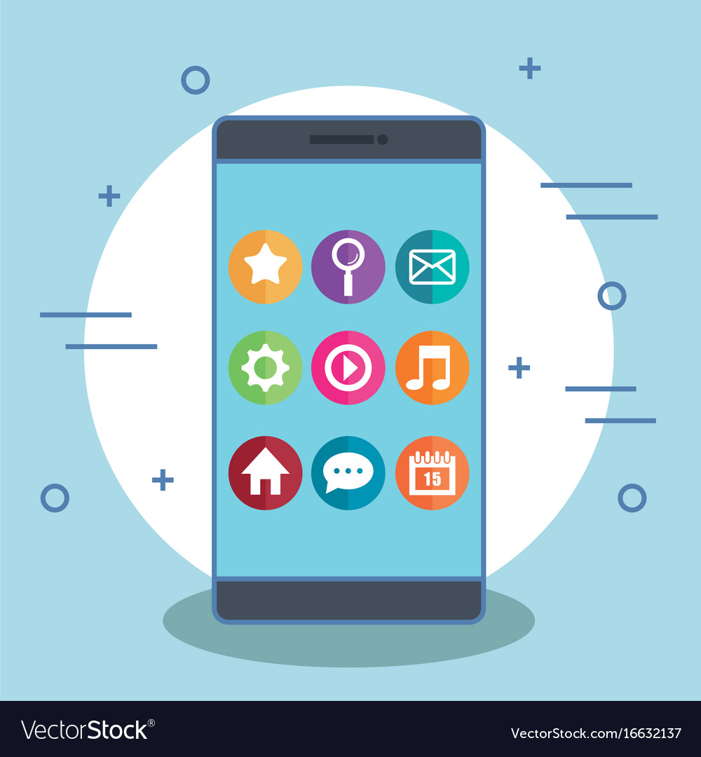 Smartphone with app icons on its screen Royalty Free Vector