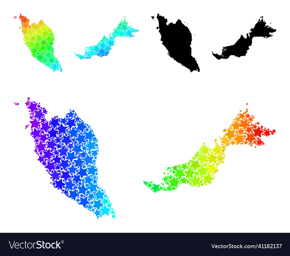 Spectrum gradient star mosaic map of malaysia Vector Image