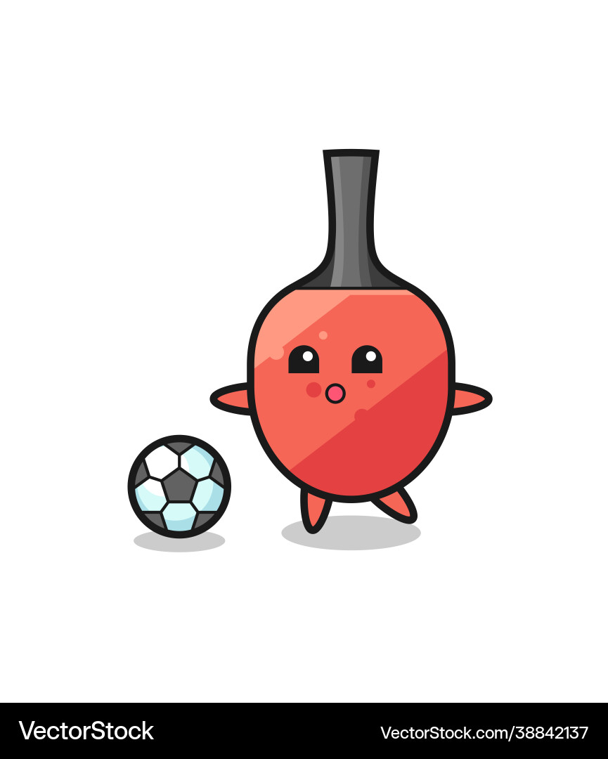 Table tennis racket cartoon is playing soccer Vector Image