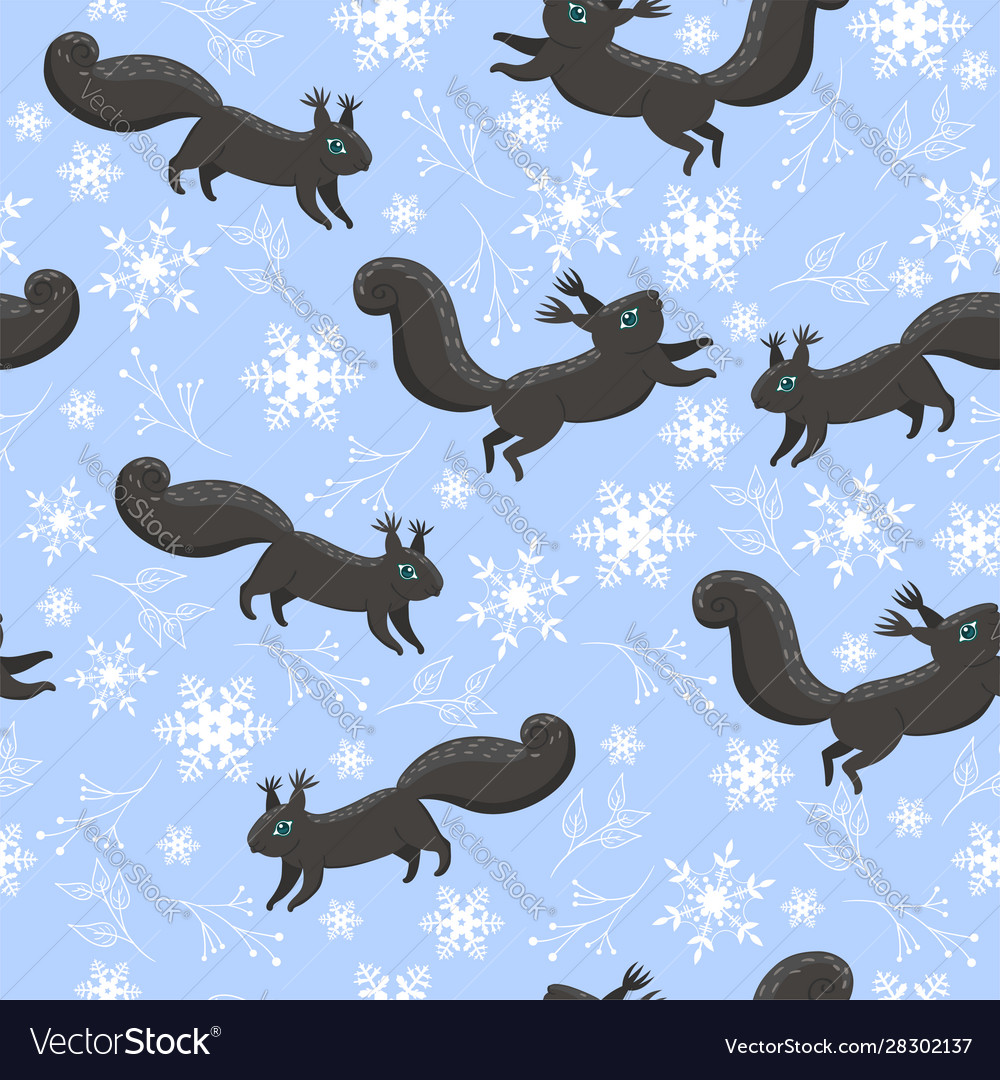 Winter seamless pattern with black squirrels Vector Image