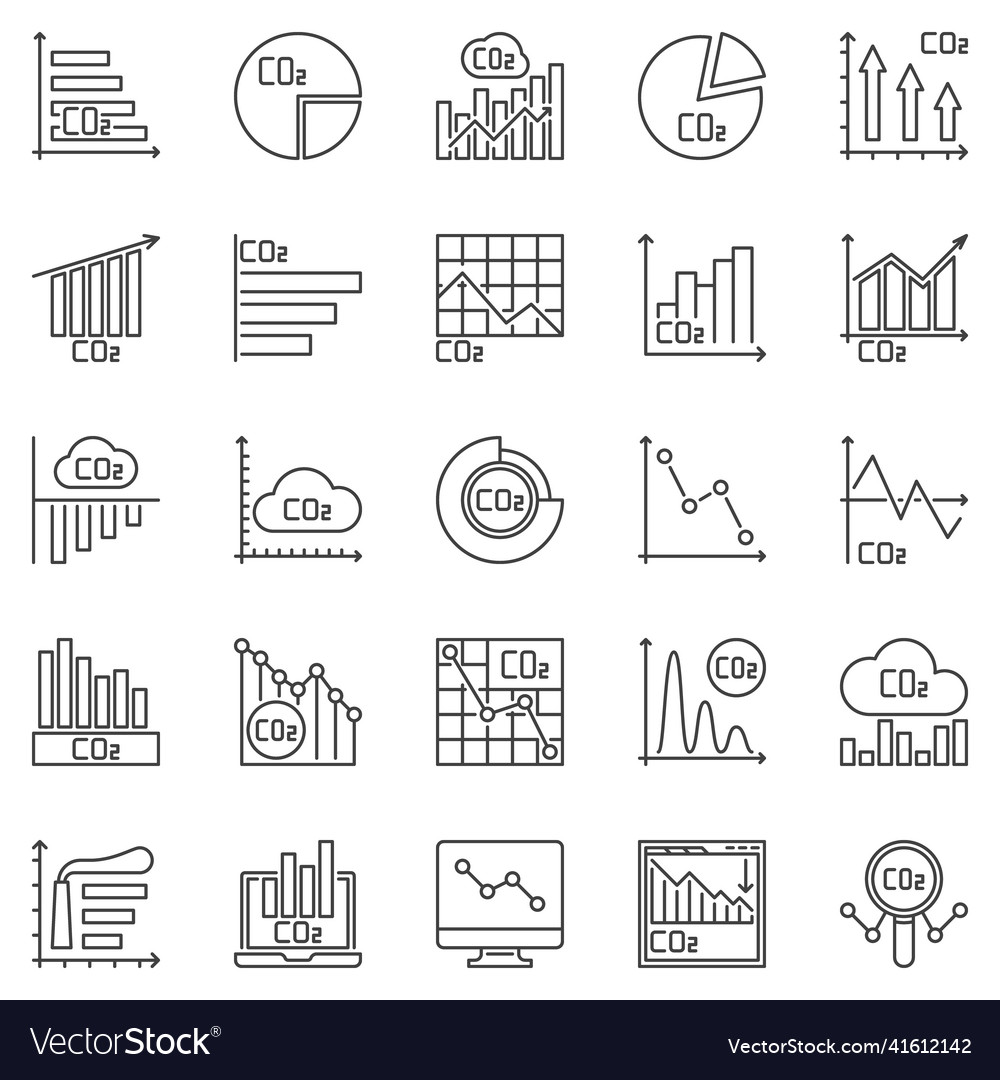 Co2 graphs outline icons set - carbon dioxide Vector Image