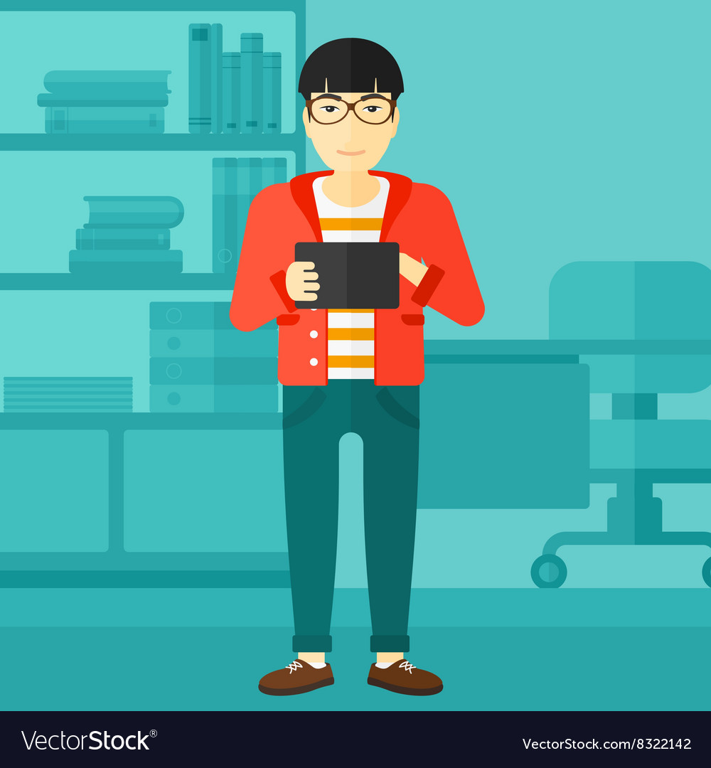 Man using tablet computer Royalty Free Vector Image