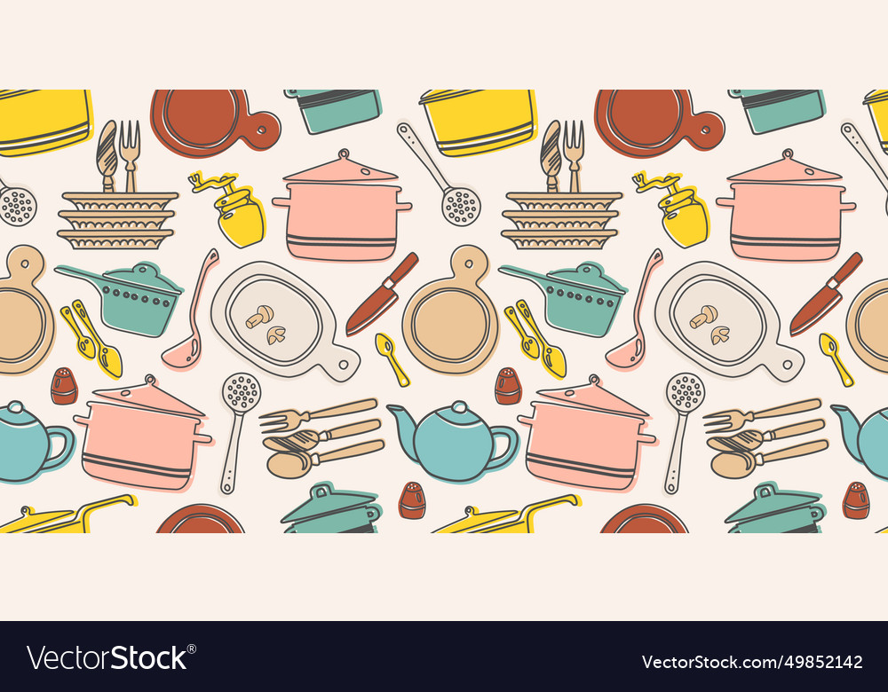 Seamless pattern with kitchenware Royalty Free Vector Image