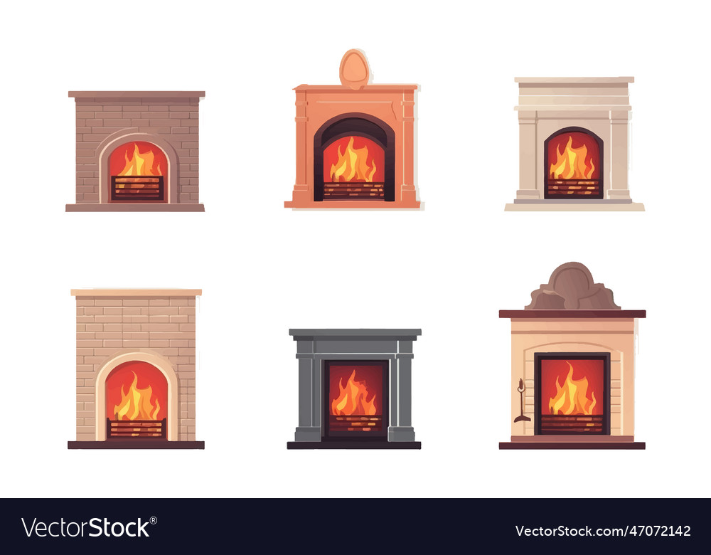 Set of fireplace with fire Royalty Free Vector Image