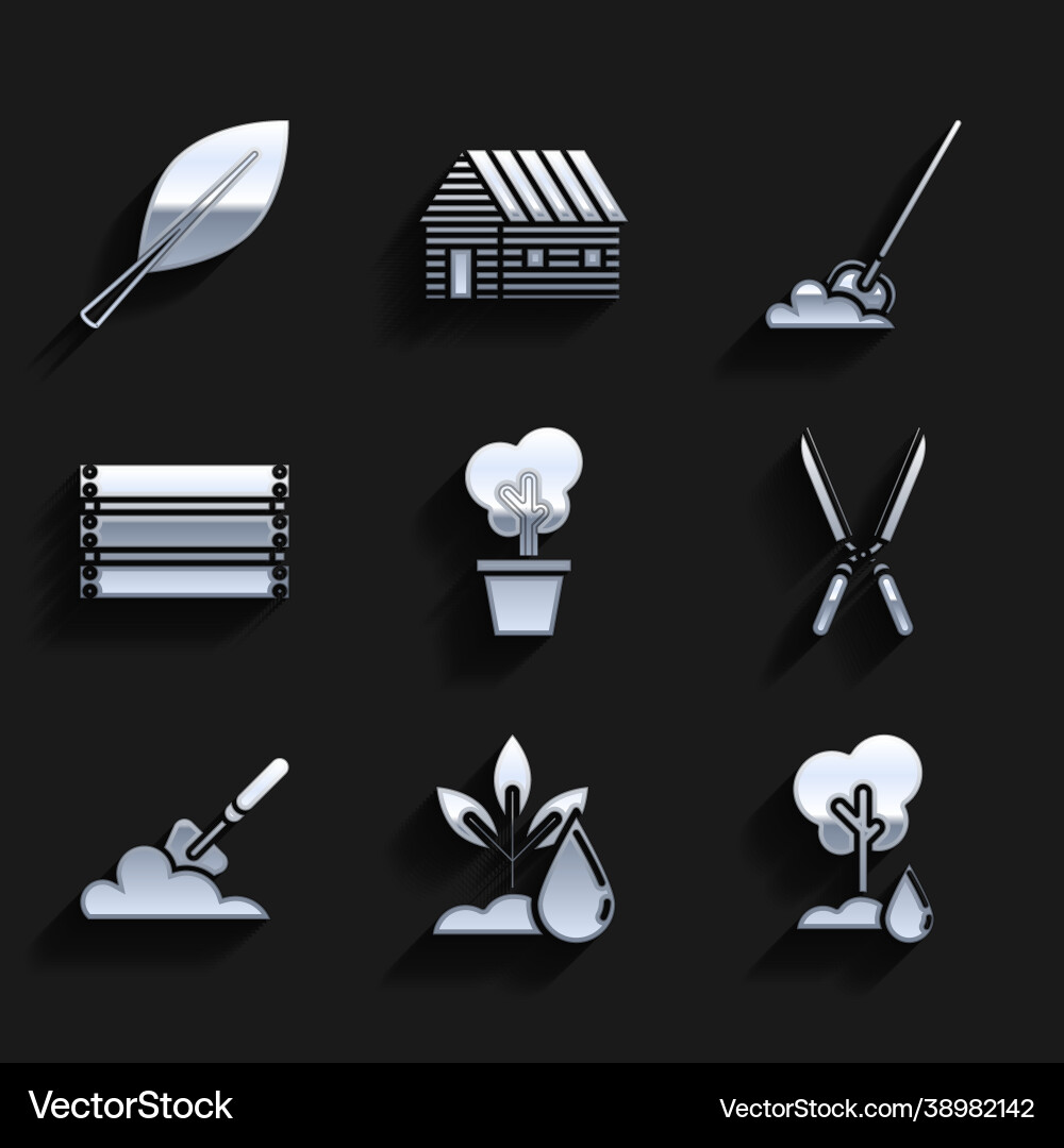 Set tree in pot watering plant gardening Vector Image