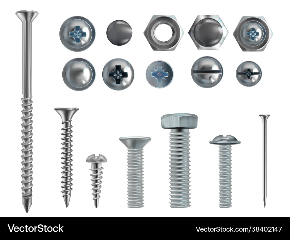 3d realistic steel bolts nails screws Royalty Free Vector