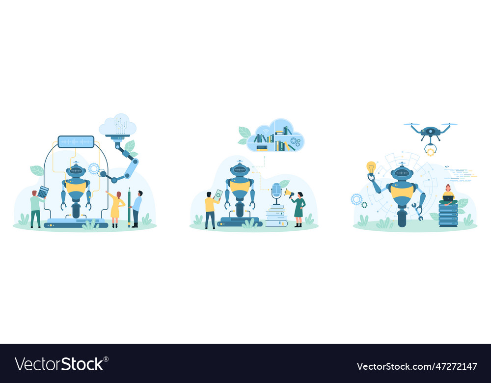 Ai and algorithms machine learning technology set Vector Image