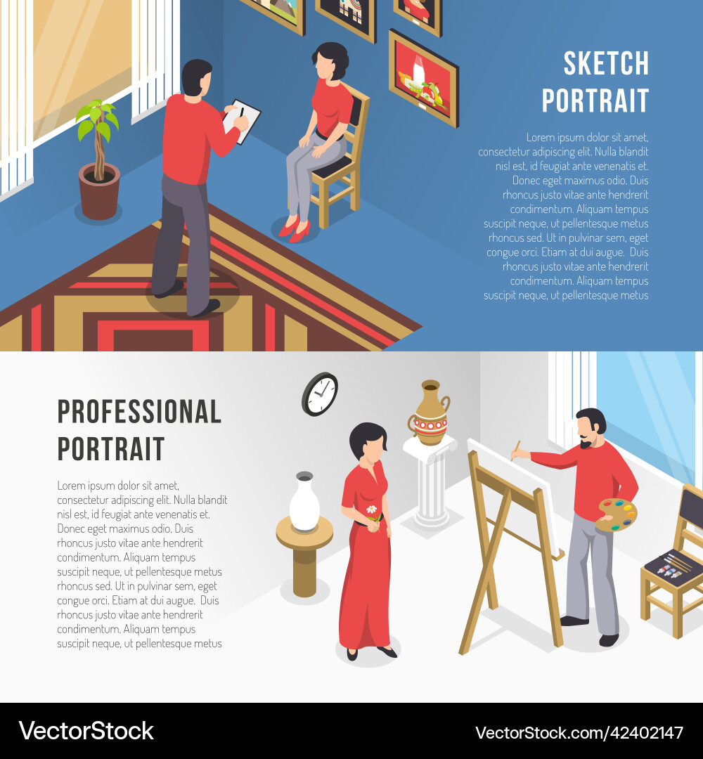 Artist and portrait isometric banners Royalty Free Vector