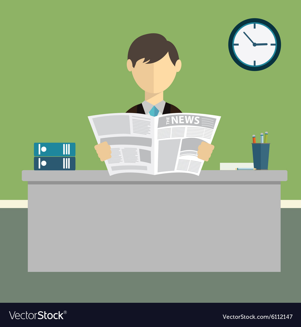 Businessman reading newspaper in office Royalty Free Vector Businessman reading newspaper in office Royalty Free Vector