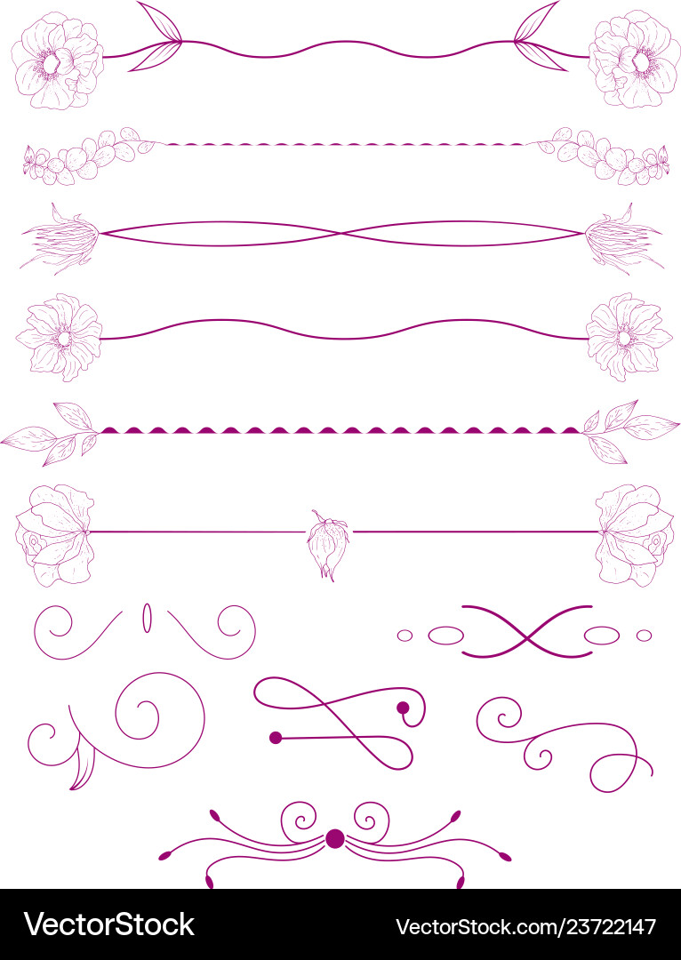Collection of handdrawn bordersunique swirls Vector Image