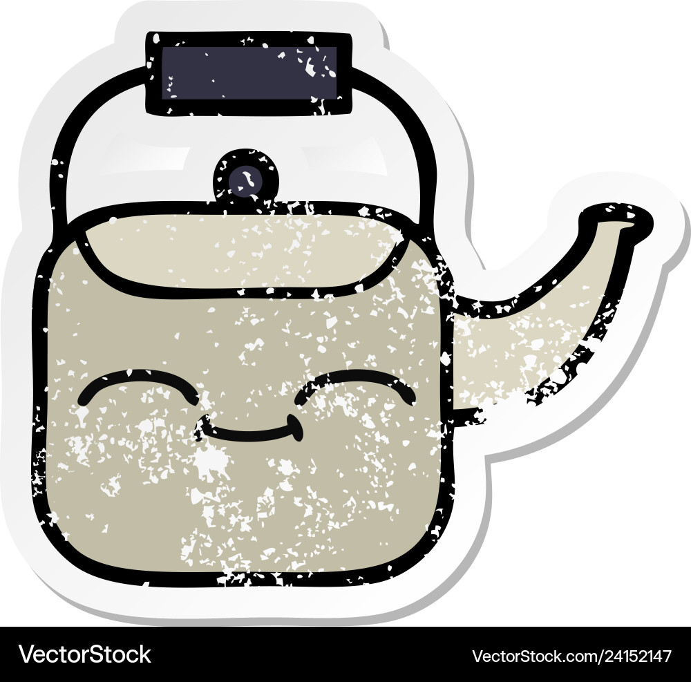 Distressed sticker of a cute cartoon kettle Vector Image