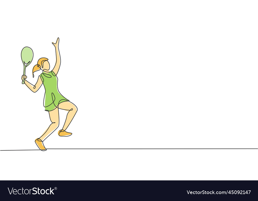 One single line drawing of young energetic female Vector Image