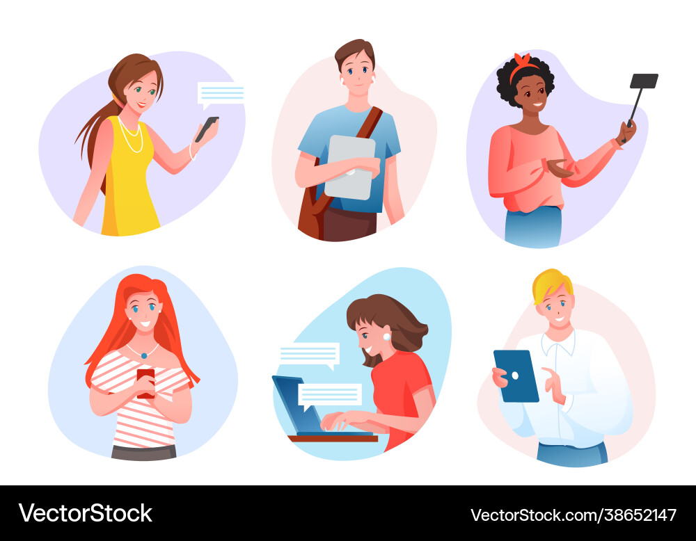 People and gadgets isolated set cartoon happy Vector Image