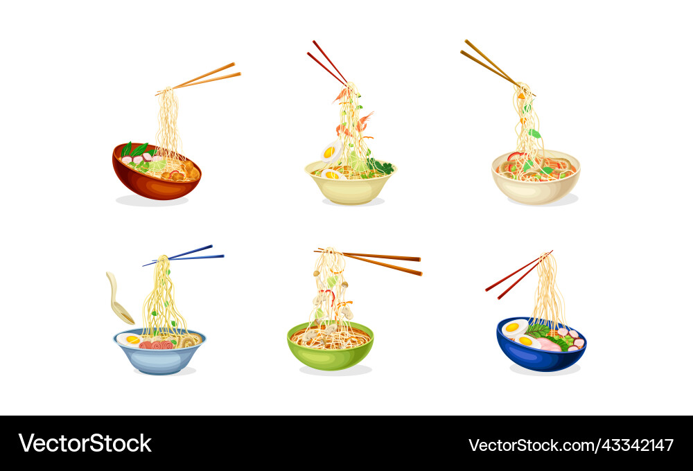 Ramen noodles with chopsticks set traditional Vector Image