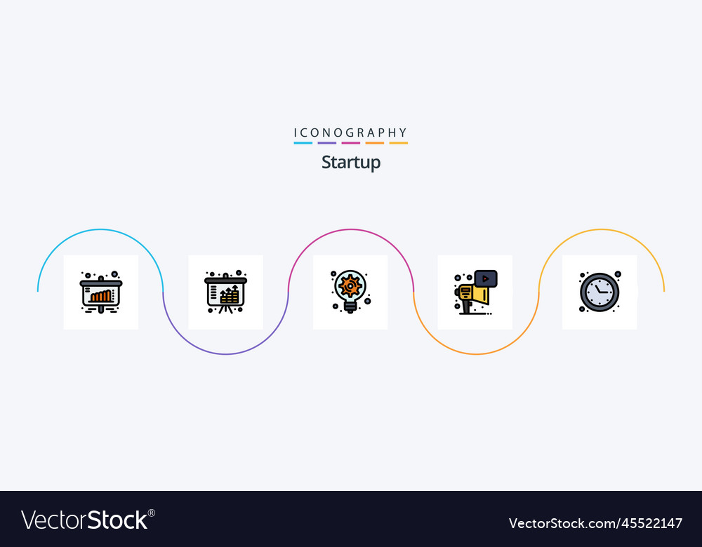 Startup line filled flat 5 icon pack including Vector Image