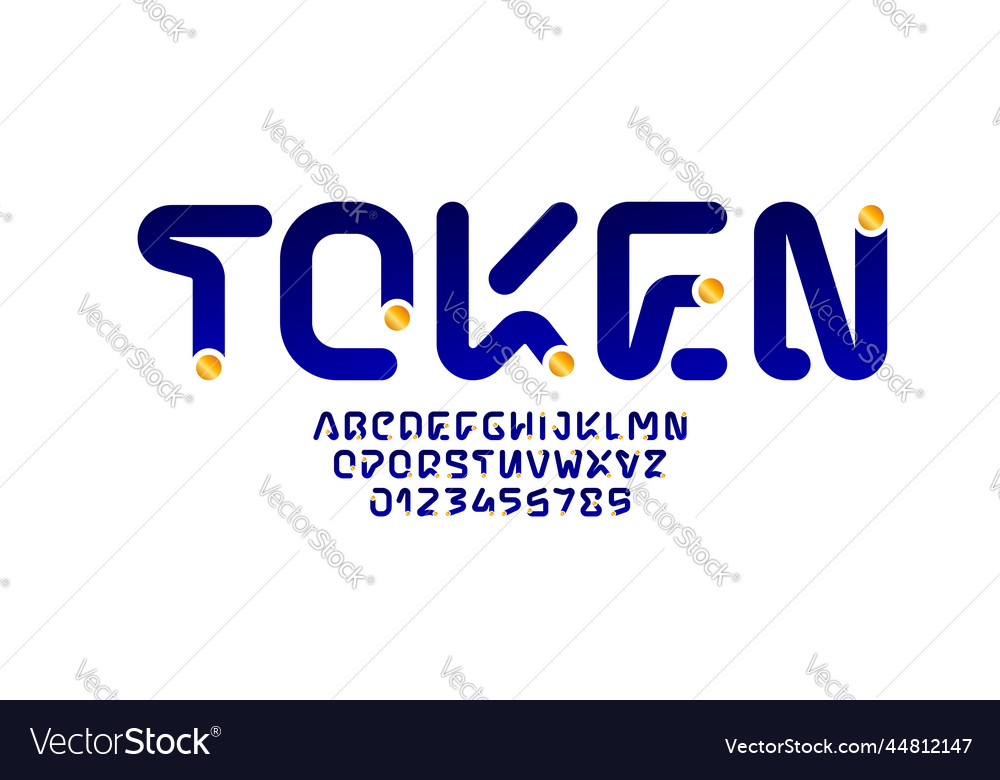 Technical digital alphabet crypto font Royalty Free Vector