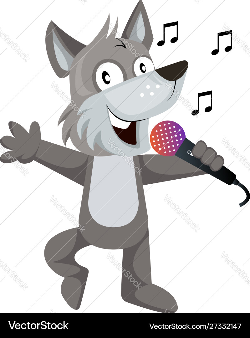 Wolf with microphone on white background Vector Image