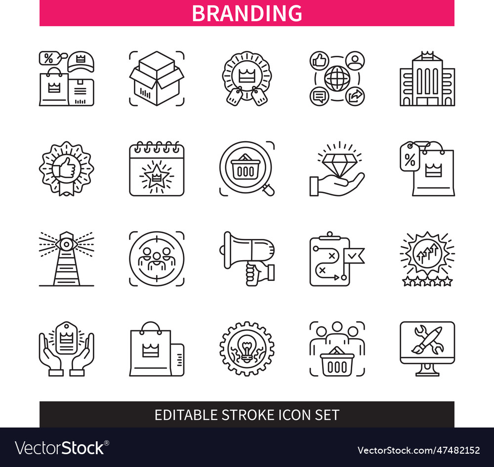 Branding editable stroke icon set Royalty Free Vector Image