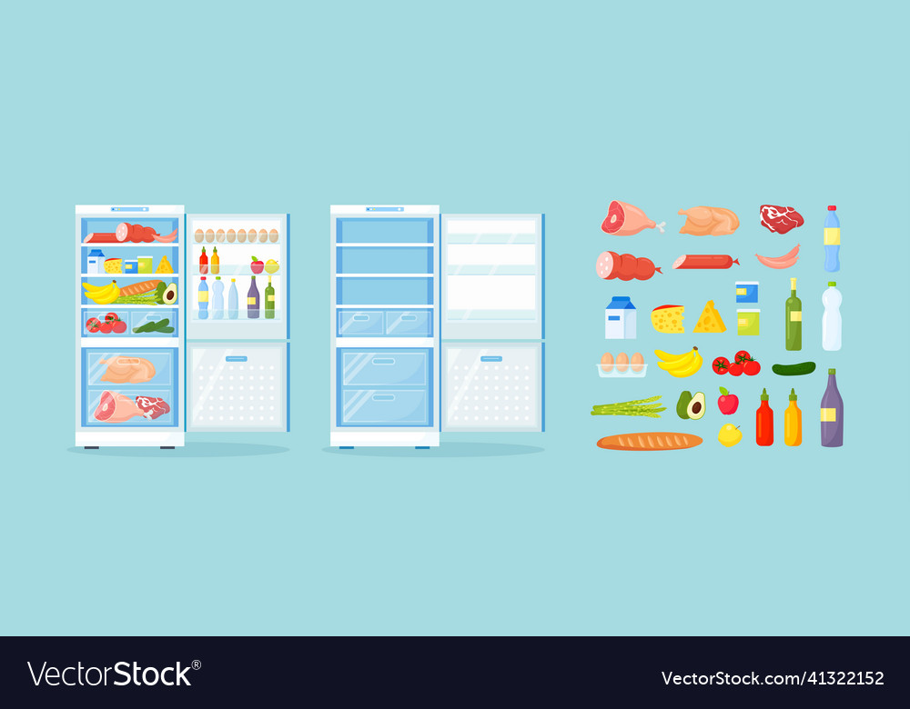 Empty and opened refrigerator with different Vector Image