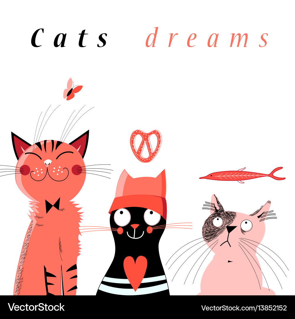 Graphic of cute dream cats Royalty Free Vector Image