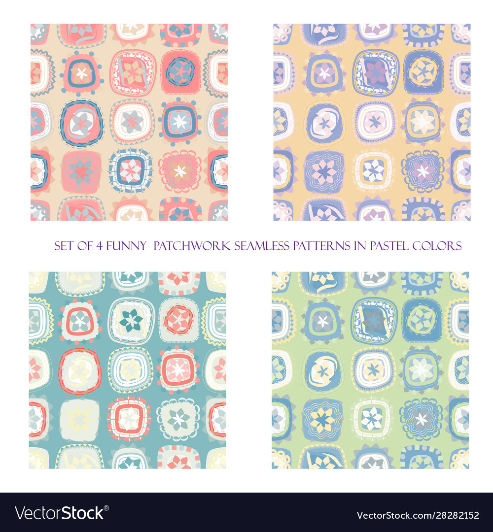 Set 4 funny patchwork seamless patterns Royalty Free Vector