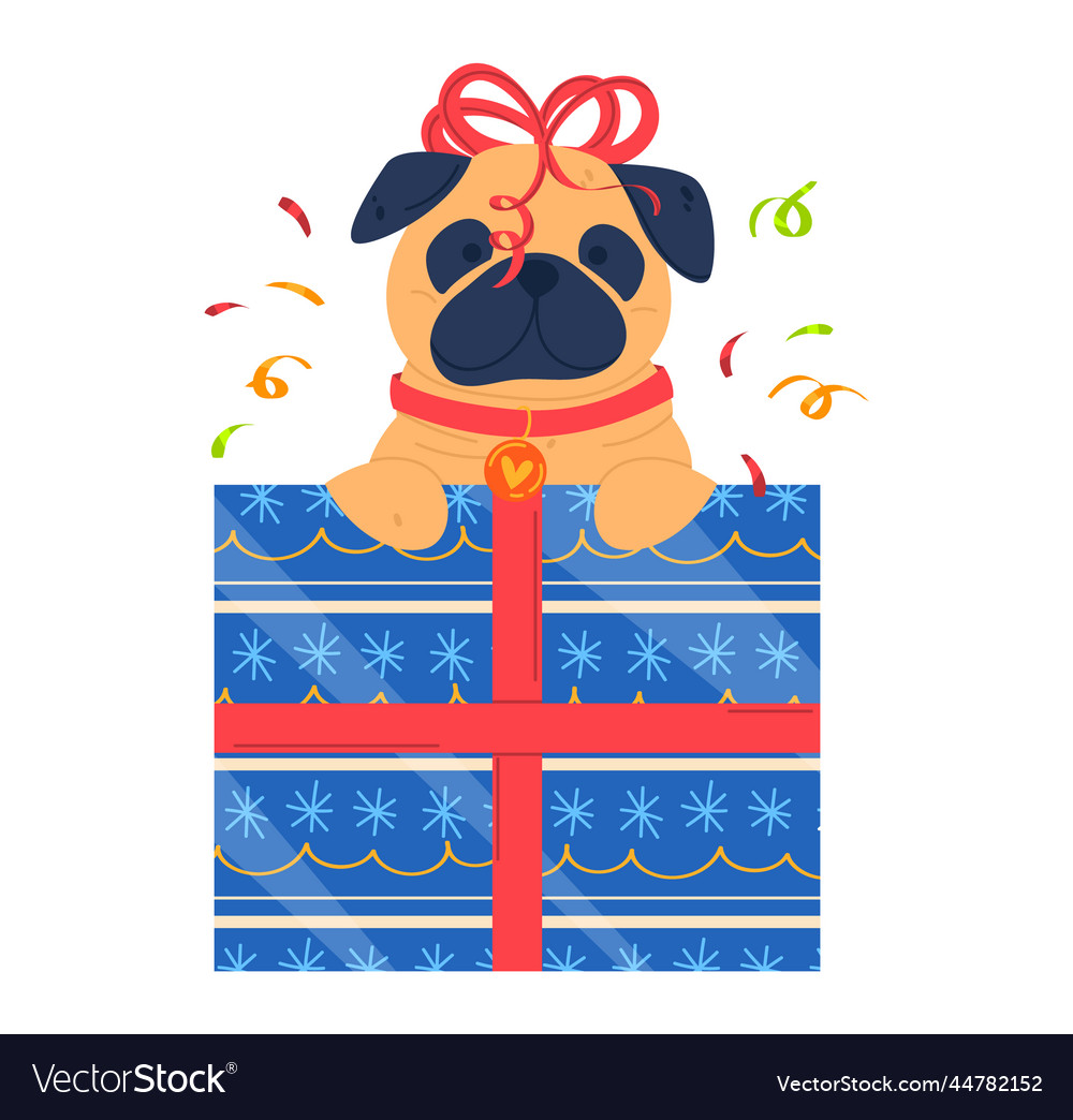 Small christmas dog in gift box for sale Vector Image