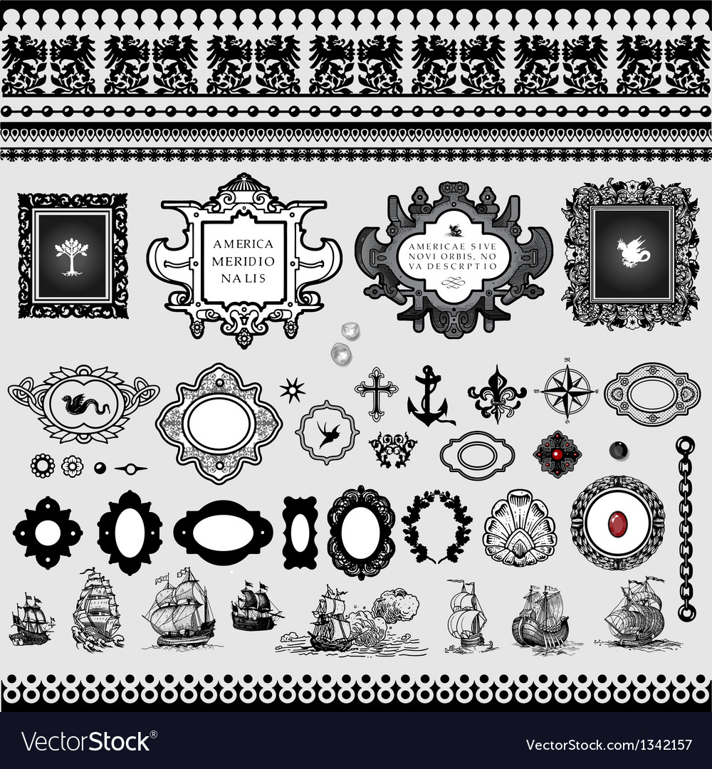 Antique map elements Royalty Free Vector Image